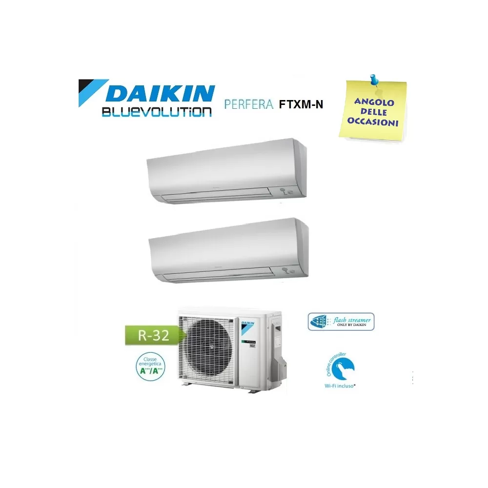 CLIMATIZZATORE DAIKIN DUAL SPLIT INVERTER serie M FTXM R-32 PERFERA Bluevolution 12000+12000 con ...